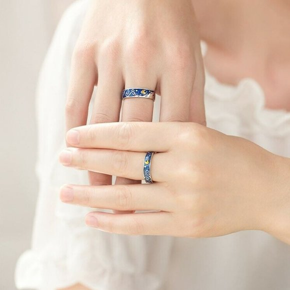 Jewelry | Van Gogh Starry Night Matching Open Silver Couple Rings | Poshmark